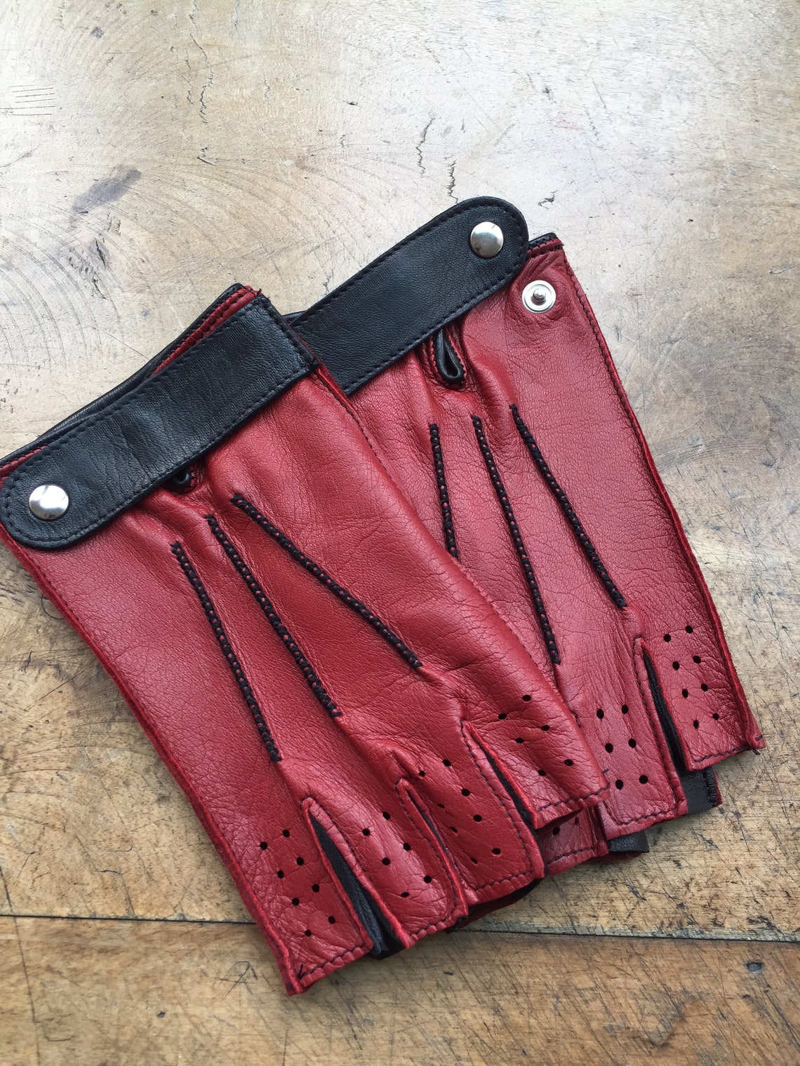 New Red Fingerless Gloves/ Leather Driving Car-cycling Gloves/ - Etsy