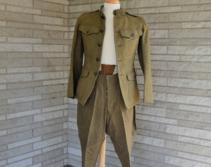 Vintage 1910s WWI Olive Drab Wool Army Uniform Jacket and Trousers ...