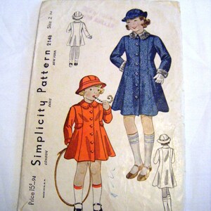Vintage 1930s Girls Toddler Coat Pattern Simplicity 2148 Sewing Pattern ...