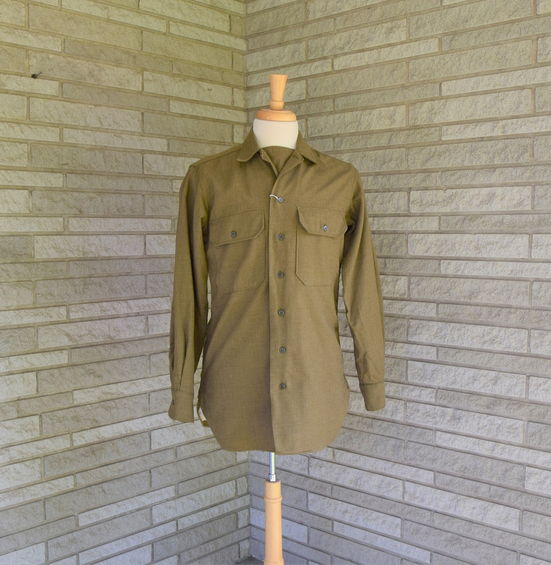 Vintage WWII Era 1940s US Army Wool Olive Drab Uniform Military Shirt ...