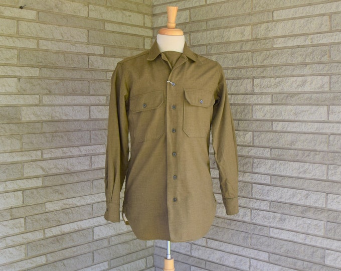 Vintage WWII Era 1940s US Army Wool Olive Drab Uniform Military Shirt ...