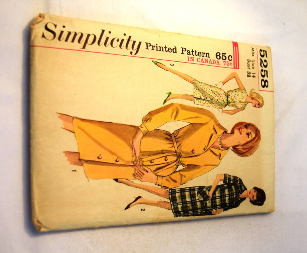 Vintage 1960s Simplicity 5258 Button Front Dress Sewing Pattern - Etsy