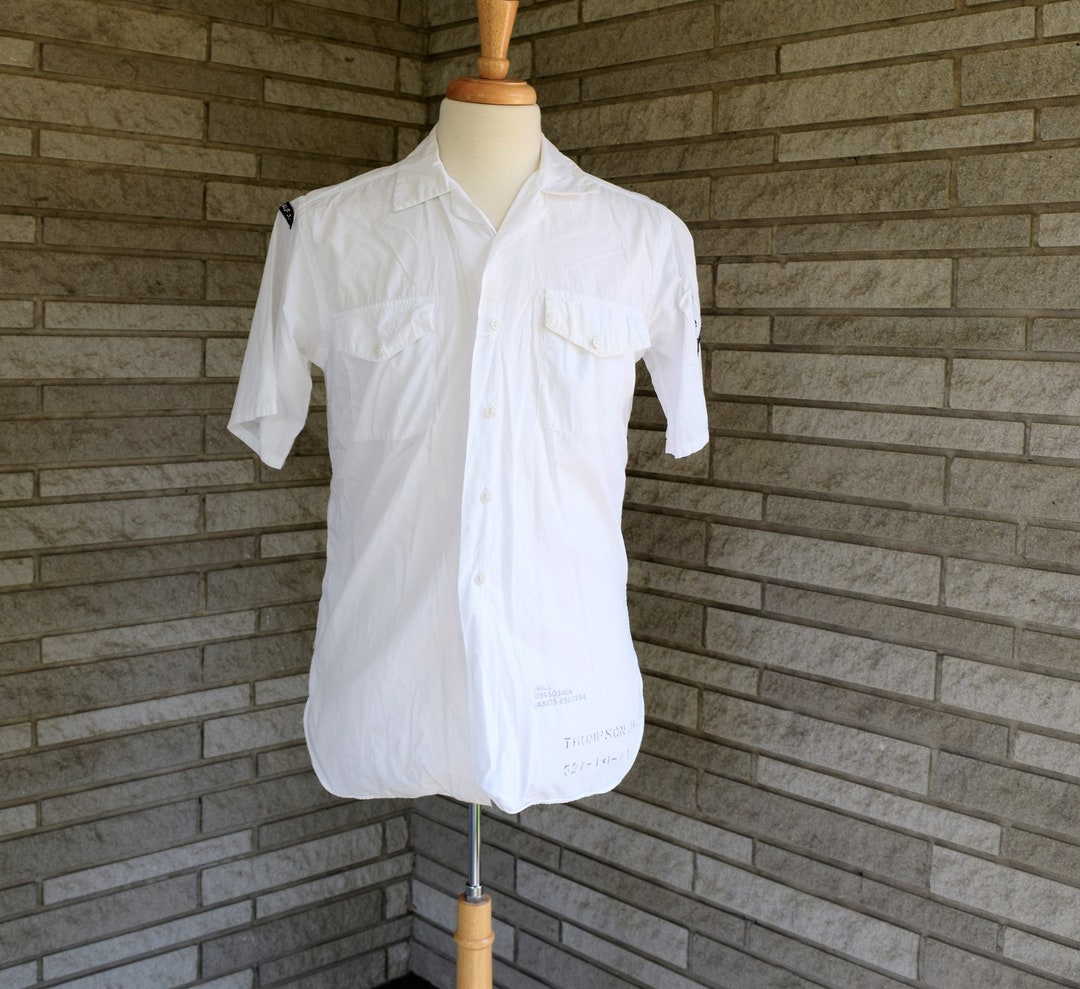 Vintage USS Saufley Short Sleeve White Uniform Military Shirt ...