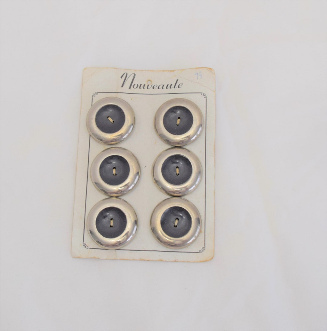 Vintage 1950s 1960s Large Coat Buttons Silver Tone and Black, 2 Hole ...