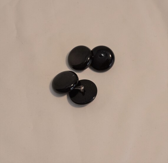 Vintage 1940s 1950s black plastic cuff buttons - Gem