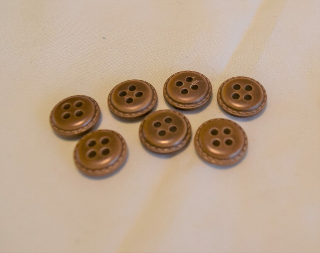 Vintage 1960s 1970s Light Brown Plastic Buttons Set of 7, Embossed ...