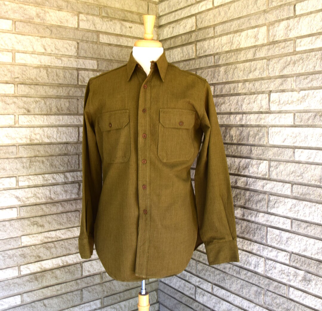 Vintage WWII 1940s Green Wool Military Long Sleeve Shirt With Staff ...