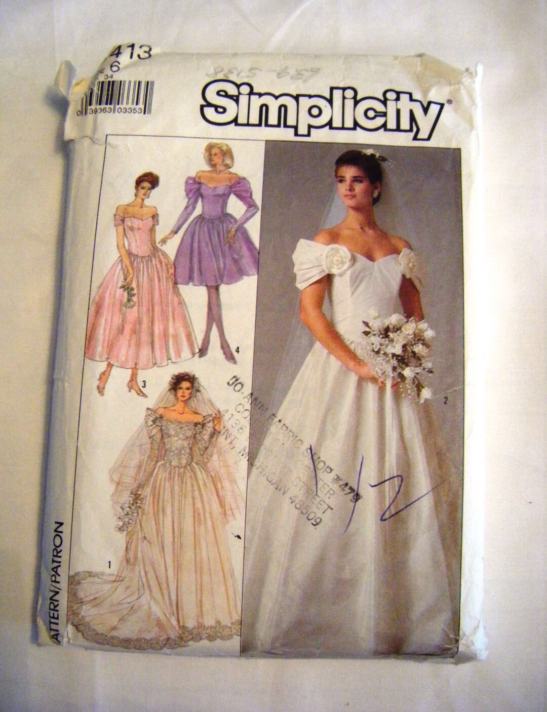 Vintage 1980s Simplicity 8413 Bridal Gown Wedding Dress Sewing Pattern ...