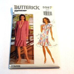 Vintage 1990s Butterick 5987 Misses Jacket and Dress With Flounced Hem ...