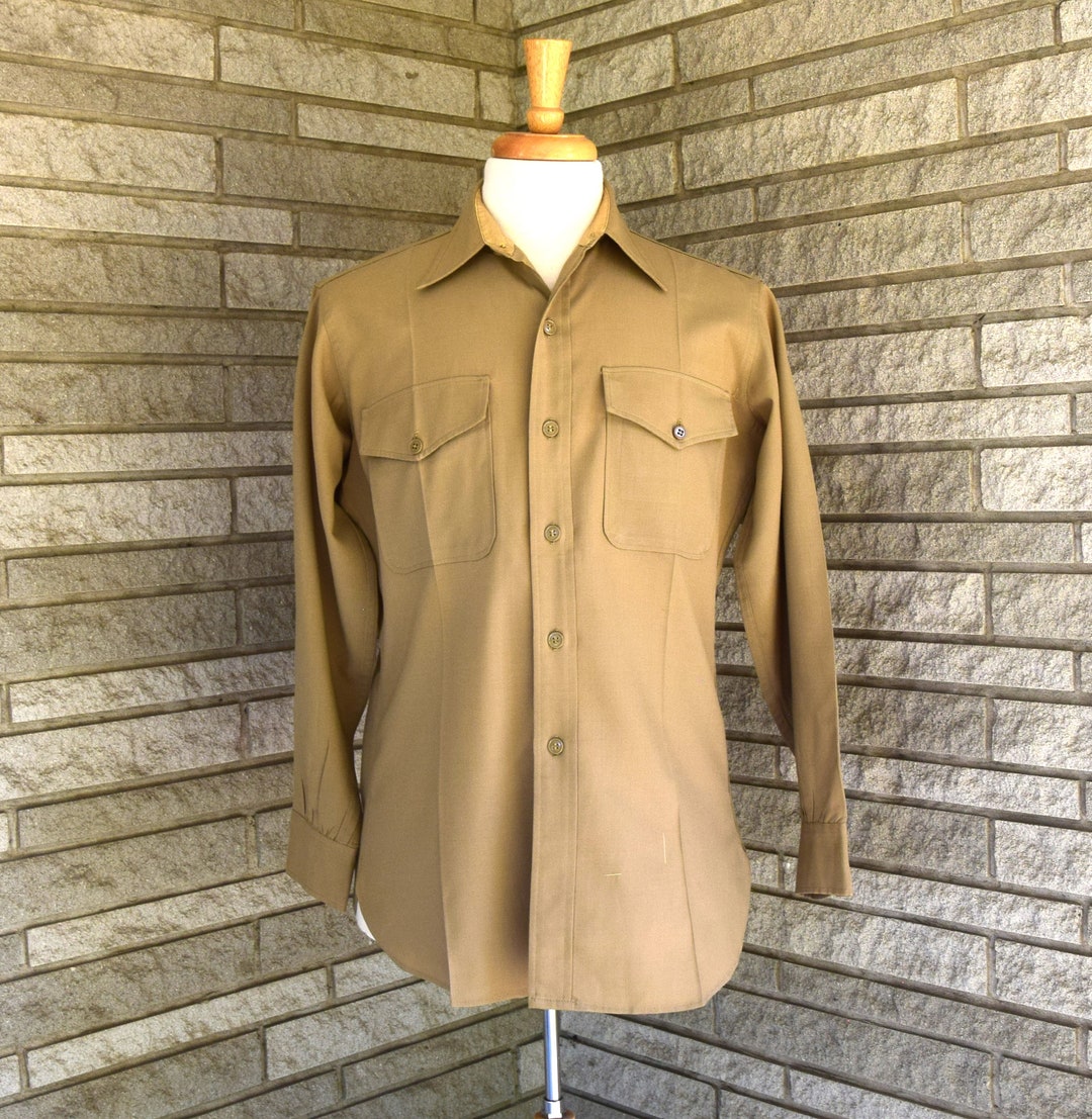 Vintage WWII Korea 1940s 1950s USMC Long Sleeve Khaki Dacron & Wool ...