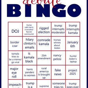 Harris Trump 2024 Debate Bingo Cards Downloadable Files to Print at ...