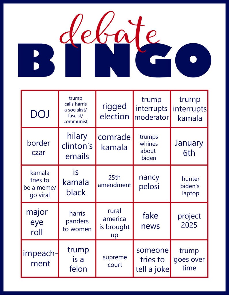 Harris Trump 2024 Debate Bingo Cards Downloadable Files to Print at ...