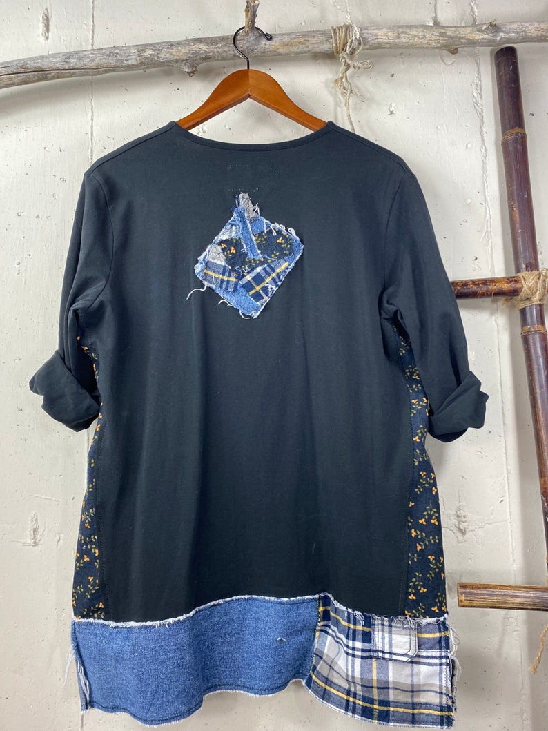 Black Womens Rustic T-shirt up Cycle Denim Tattered | Etsy