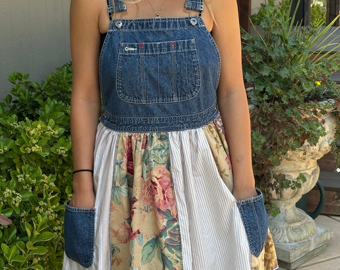 Women's up Cycled Dress/tunic, Repurposed Overalls, Distressed ...