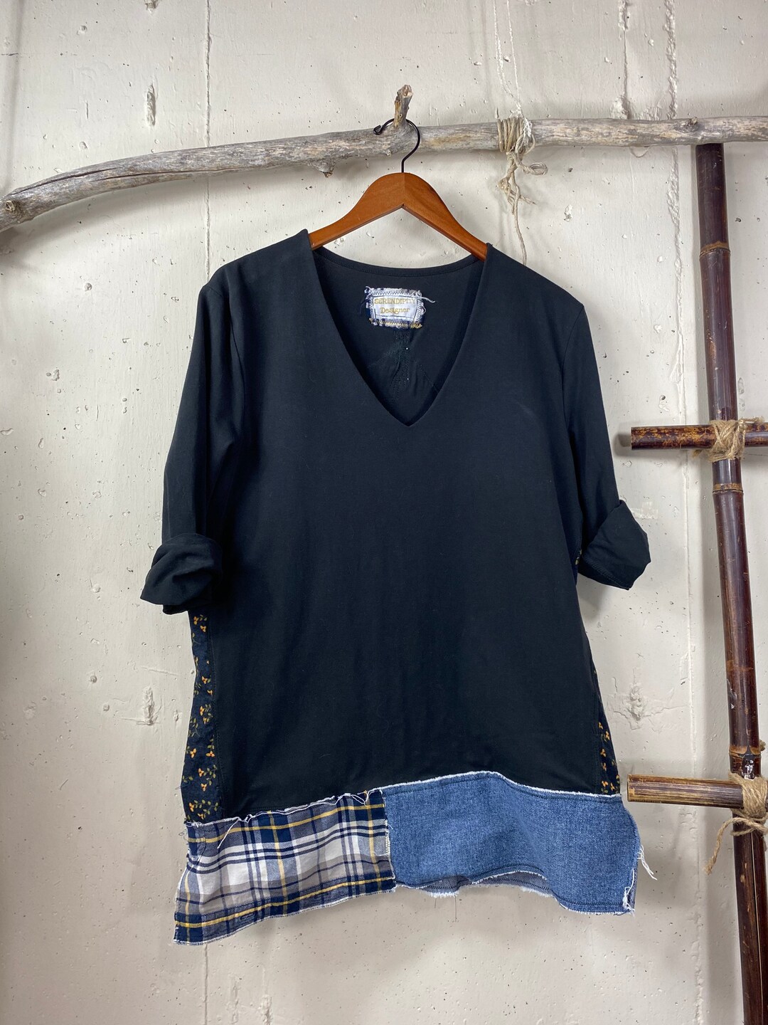 Black Women’s Rustic T-shirt up Cycle, Denim, Tattered, Refashion ...
