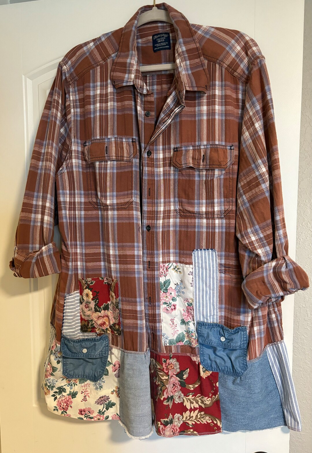 Women's up Cycle, Flannel Tunic, Rustic, Loose Fit, Unique, Tattered ...
