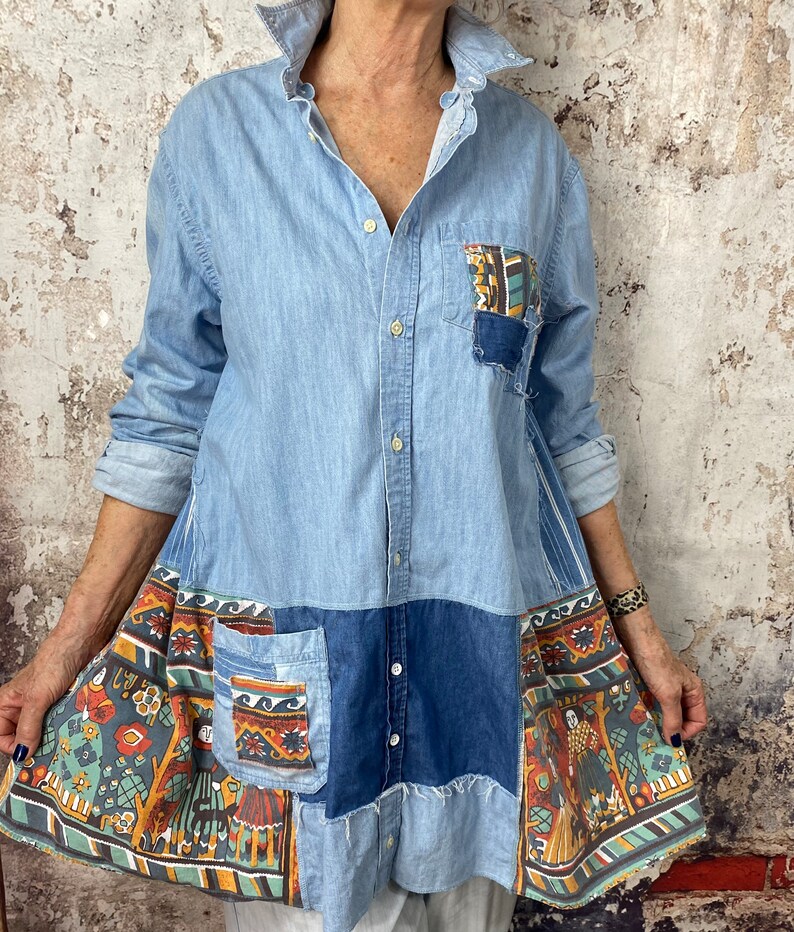 XL Plus up Cycled Denim Patchwork Tunic/dress Repurposed - Etsy