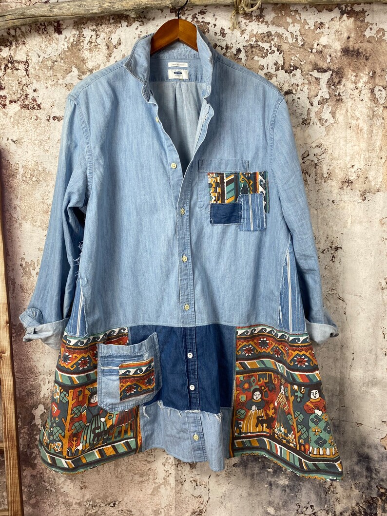 XL Plus up Cycled Denim Patchwork Tunic/dress Repurposed - Etsy