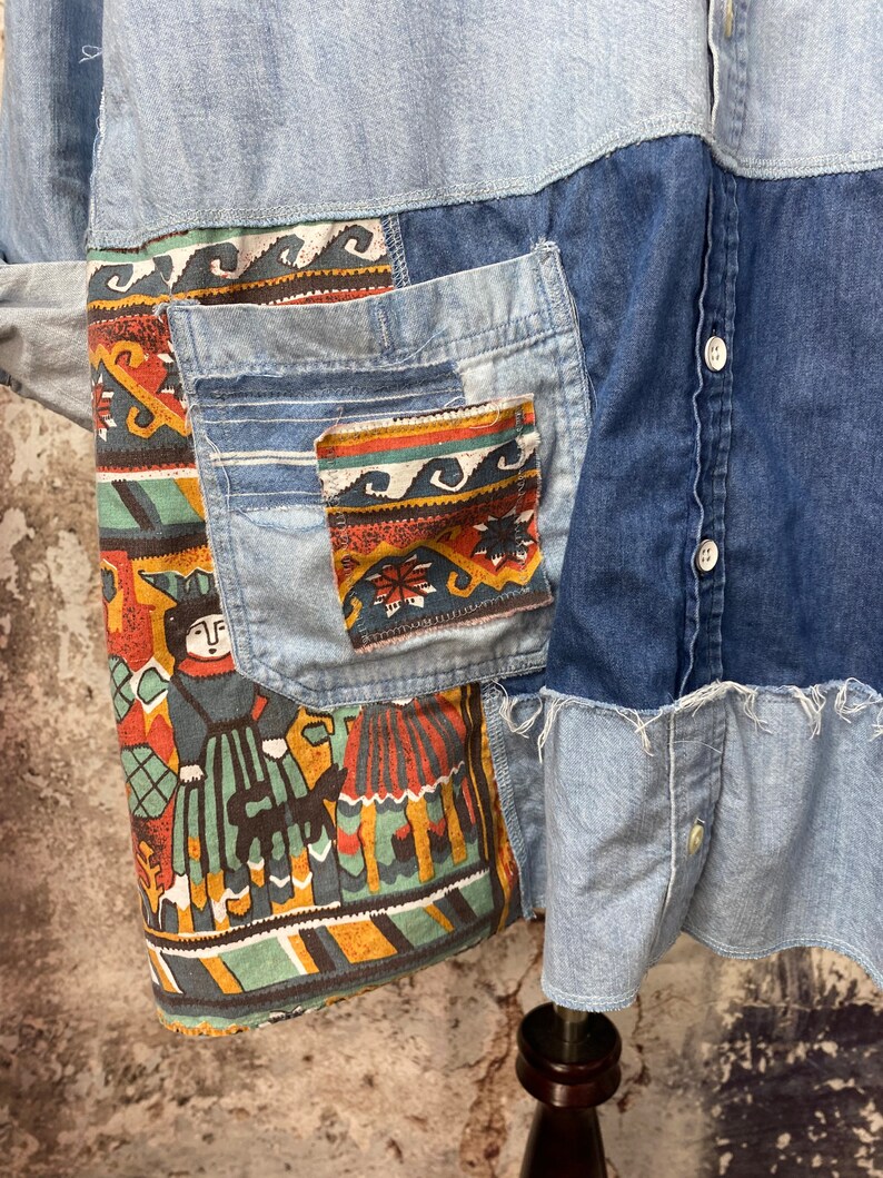 XL Plus up Cycled Denim Patchwork Tunic/dress Repurposed - Etsy