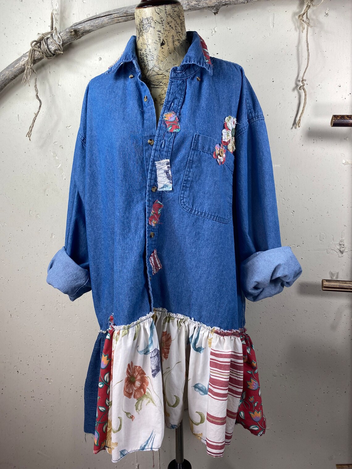 Oversized Denim Tunic, 2X, Color, Fun and Funky, Distressed, Tattered ...