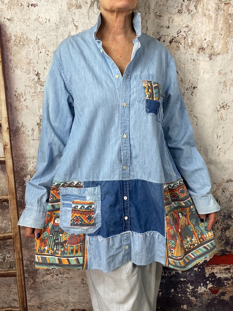 XL Plus up Cycled Denim Patchwork Tunic/dress Repurposed - Etsy