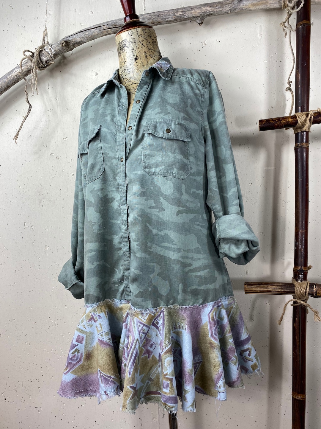 Up Cycled Women’s Tunic, Tattered, Distressed, Rustic, Patchwork, Soft ...