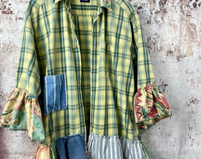 Women's up Cycled Shirt/tunic, Rustic Refashion, Tattered Re-style, Fun ...