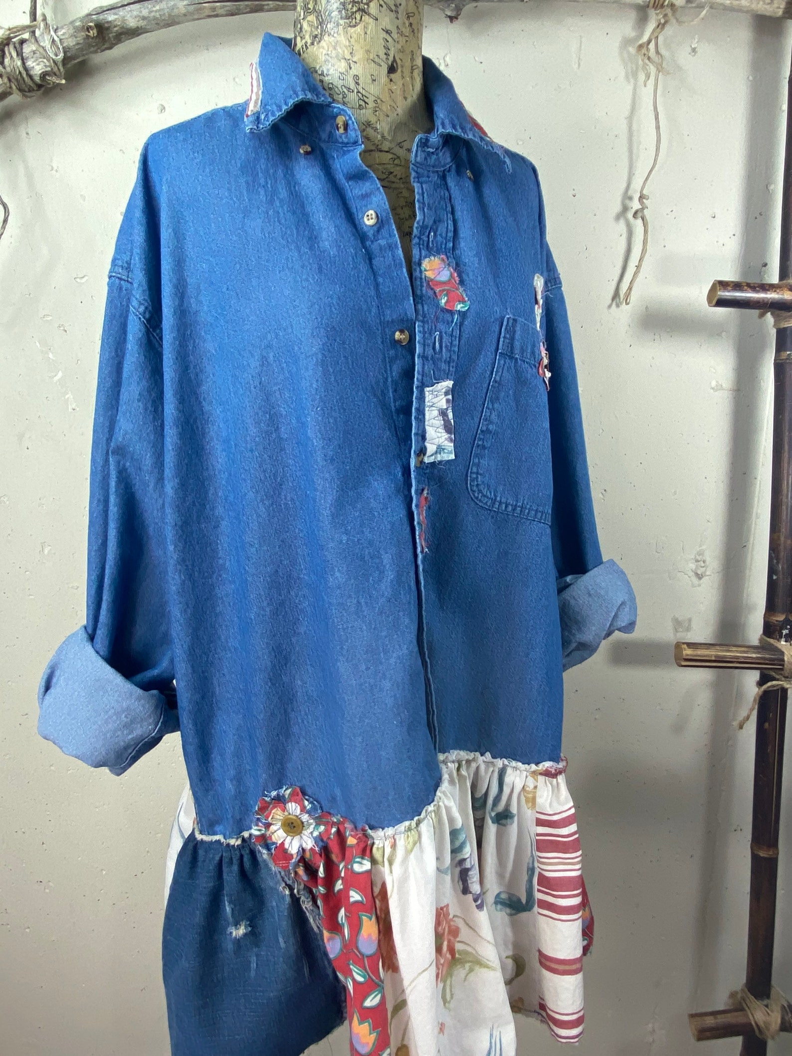 Oversized Denim Tunic, 2X, Color, Fun and Funky, Distressed, Tattered ...
