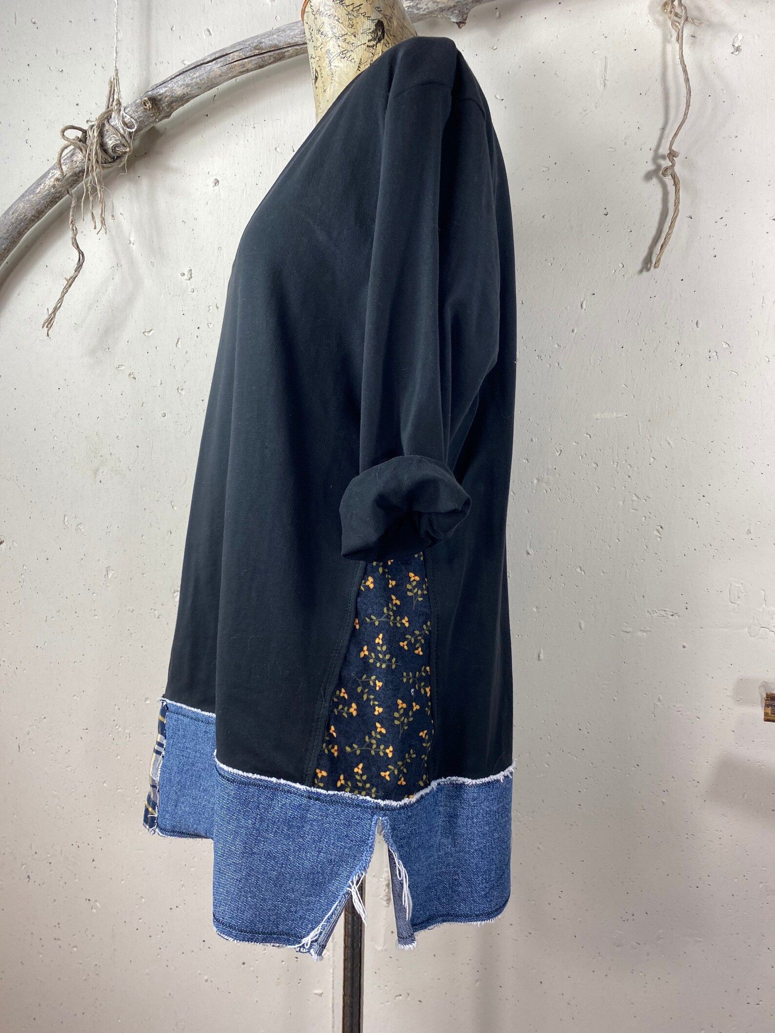 Black Womens Rustic T-shirt up Cycle Denim Tattered | Etsy