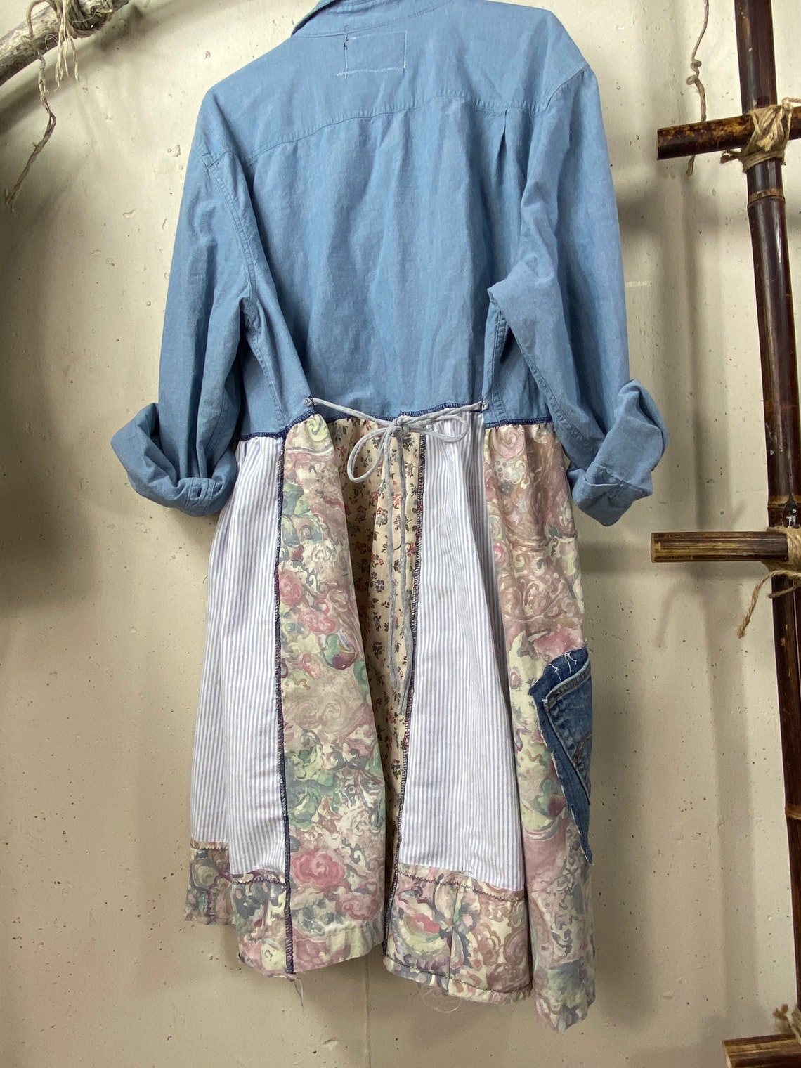 Womens up Cycle Denim Patchwork Dress Rustic Tattered | Etsy