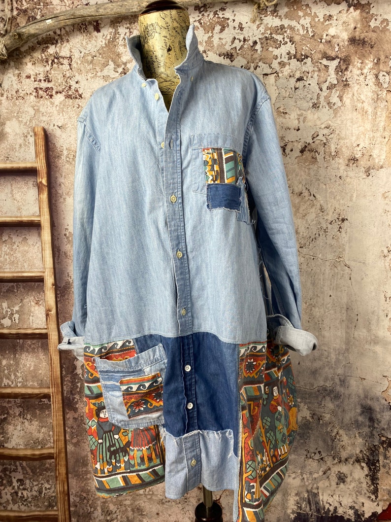 XL Plus up Cycled Denim Patchwork Tunic/dress Repurposed - Etsy