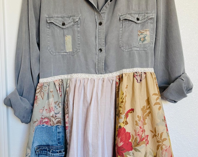 Women's up Cycled Clothing, Dress/tunic, Patchwork, Repurposed, Sage ...