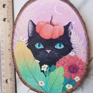 Black Cat Magic. Original Painting on a Wood Slice. Beautiful Wall ...