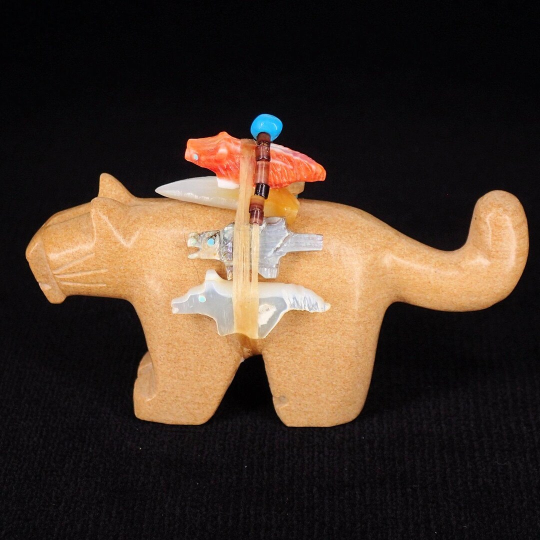 Zuni Fetish Directional Set Yellow Mountain Lion Bear Wolf Mole Eagle ...