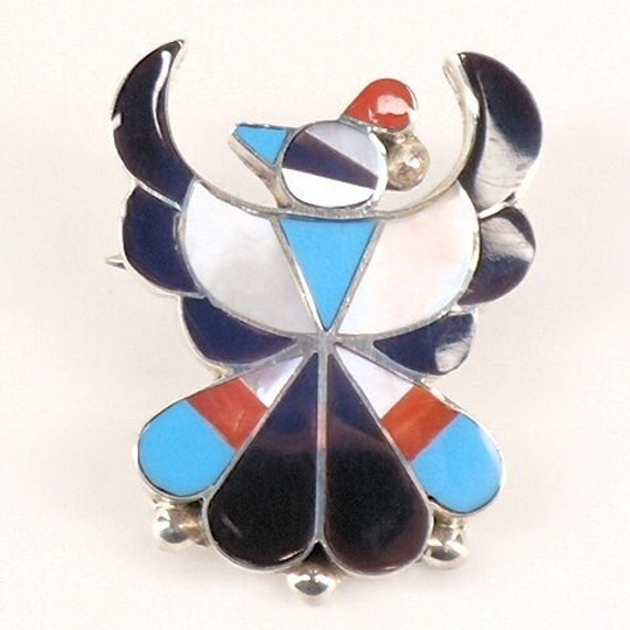 PuebloStone New Zuni Pueblo Thunderbird Pin Pendant Native American Indian Jewelry Turquoise Sterling Silver Breon Wallace