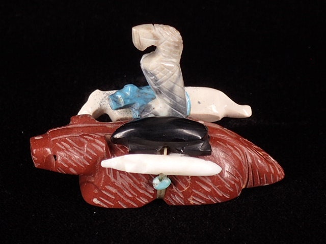 Figurines Zuni Fetish Directional Set Red Badger Mountian Lion Wolf ...