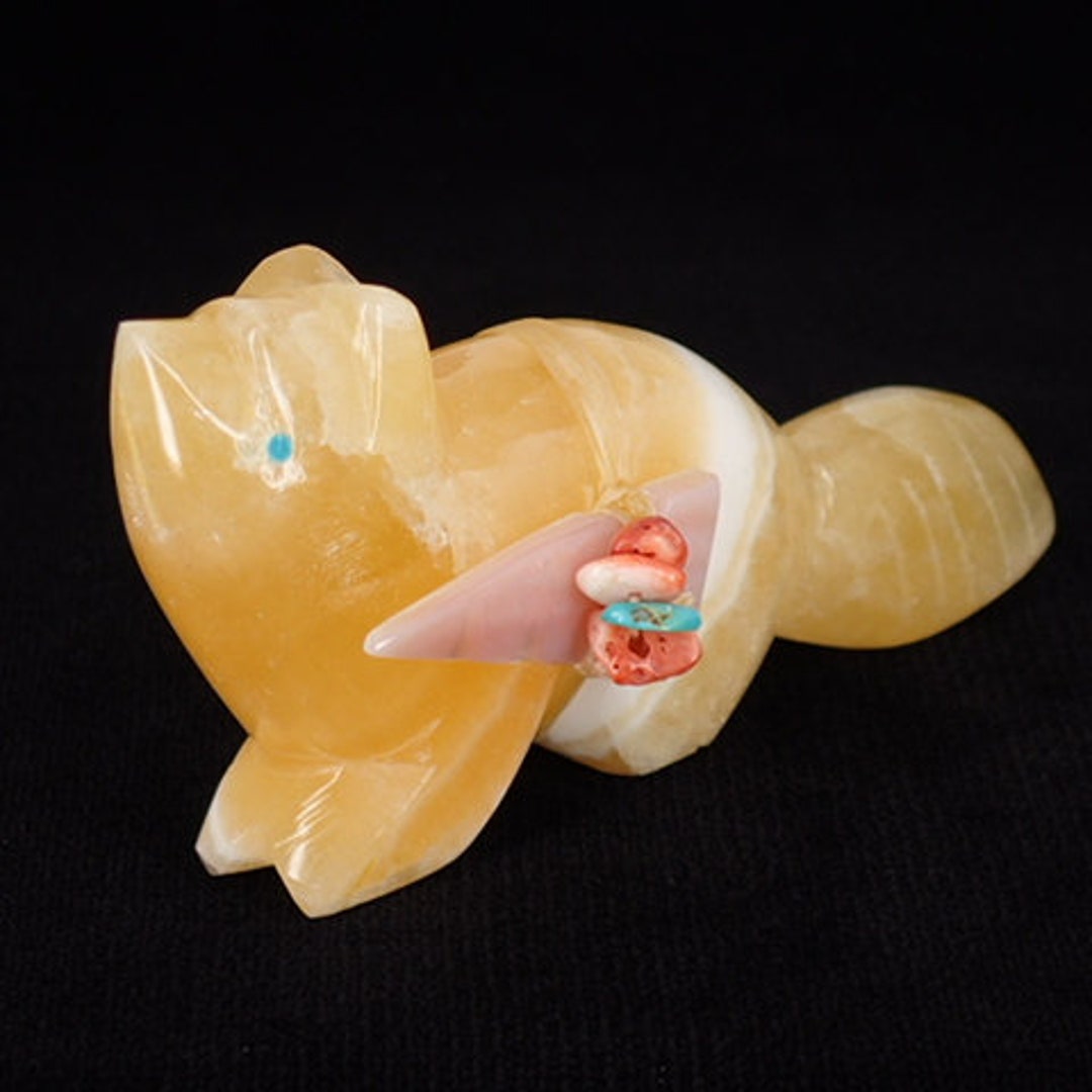 Zuni Fetish Wolf Fox Carving Honey Onyx Wolf With Arrowhead Bundle by ...