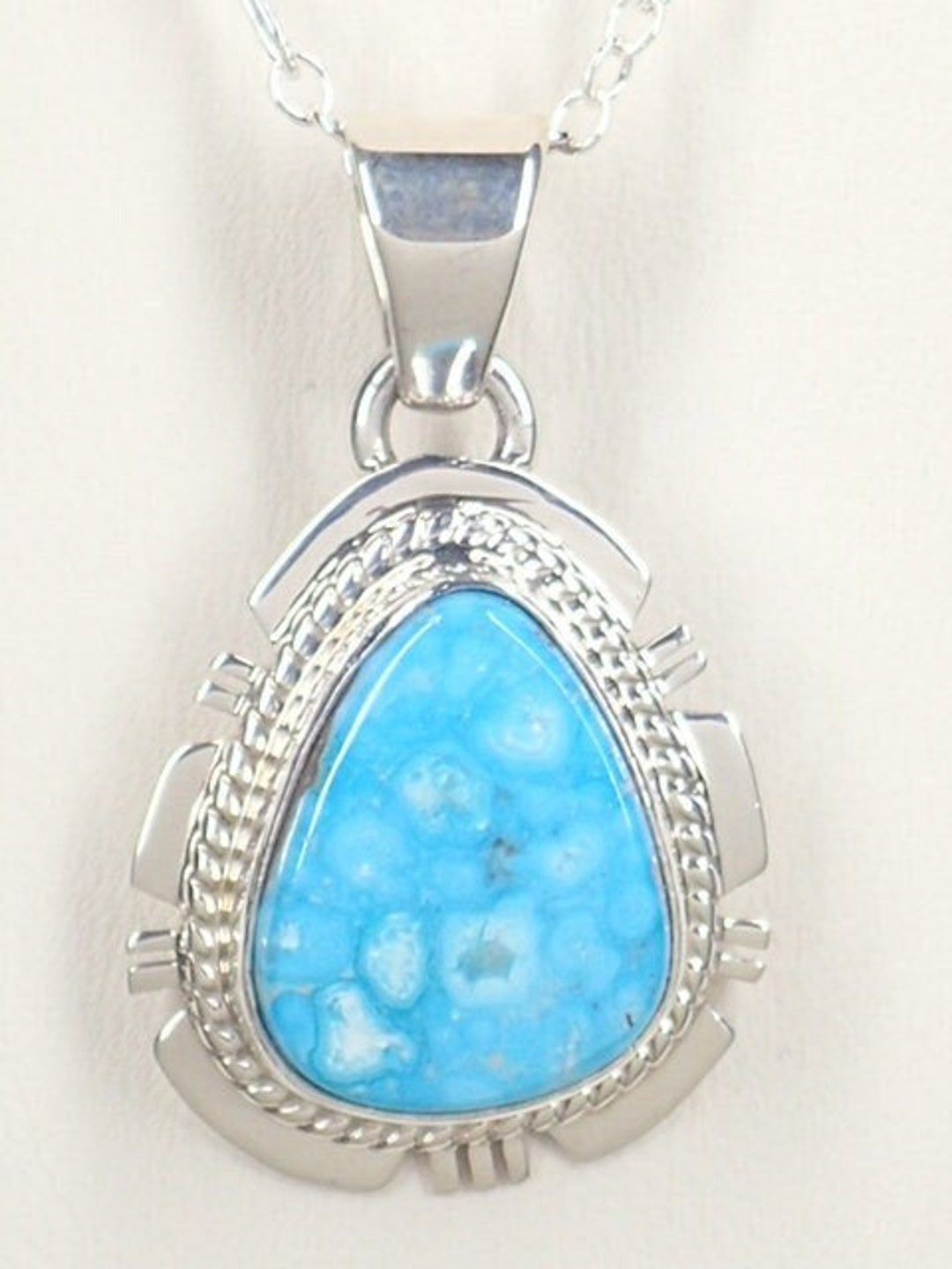 Navajo Kingman Turquoise Pendant With 18" Sterling Silver Necklace ...