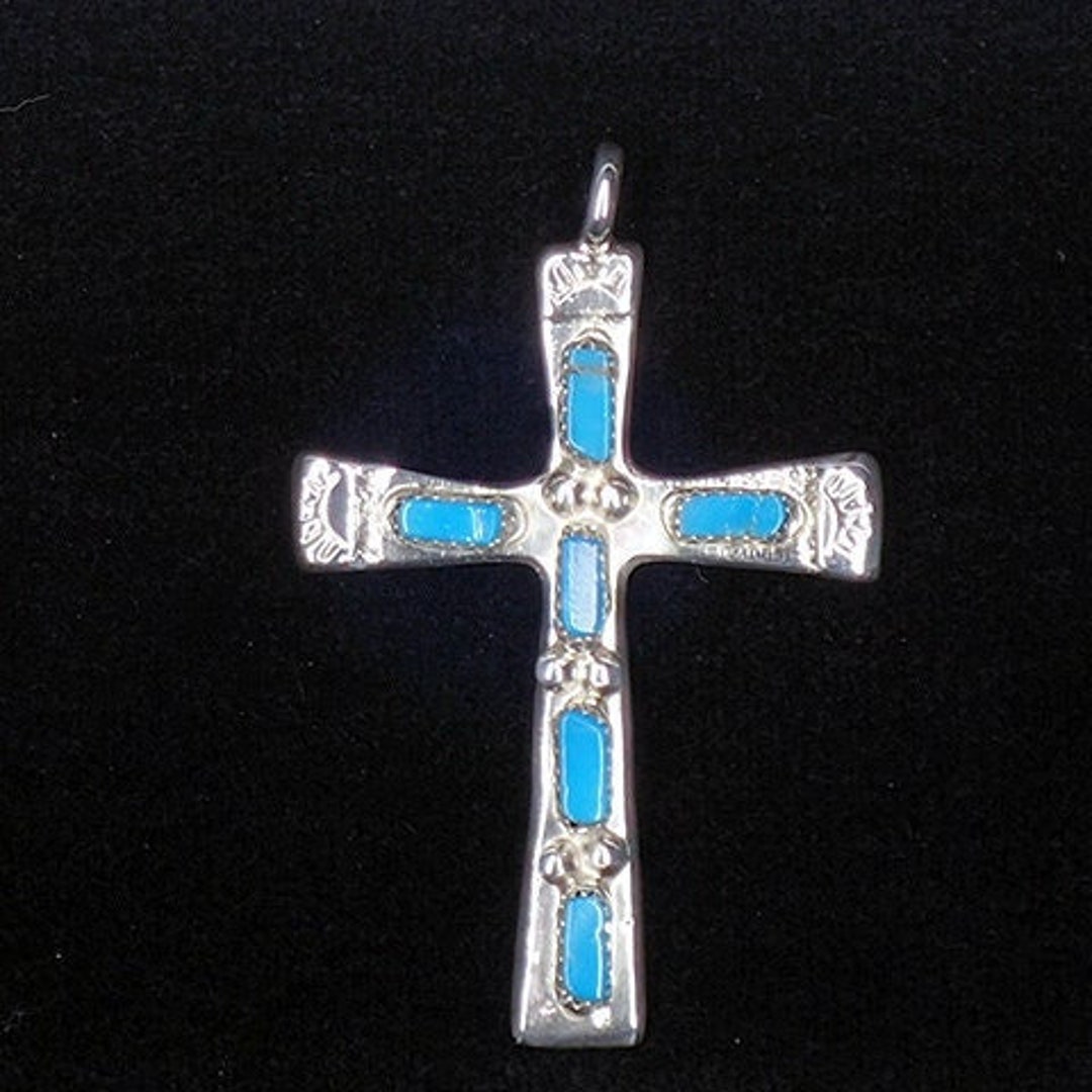 Zuni Sterling Silver Turquoise Cross Pendant - Native American Iule ...