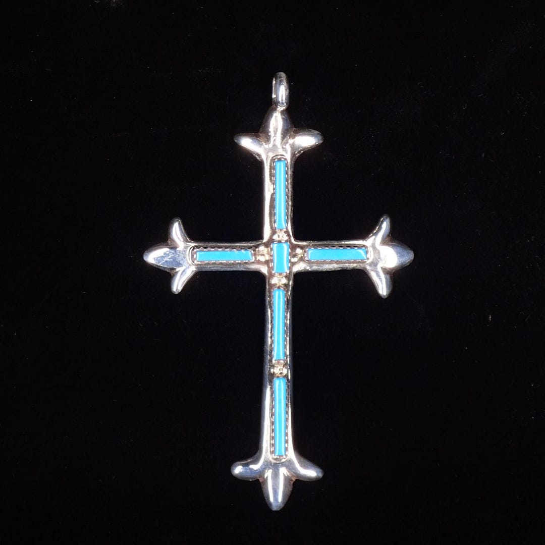Zuni Turquoise Cross Pendant: Sterling Silver Signed - Etsy