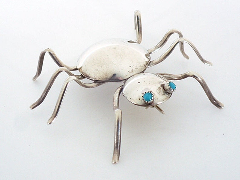 Vintage Old Native American Pin Large Navajo Silver Turquoise Spider ...