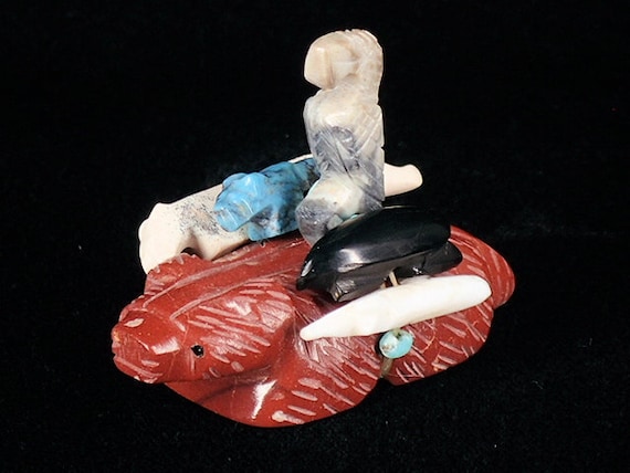 Figurines Zuni Fetish Directional Set Red Badger Mountian Lion Wolf ...