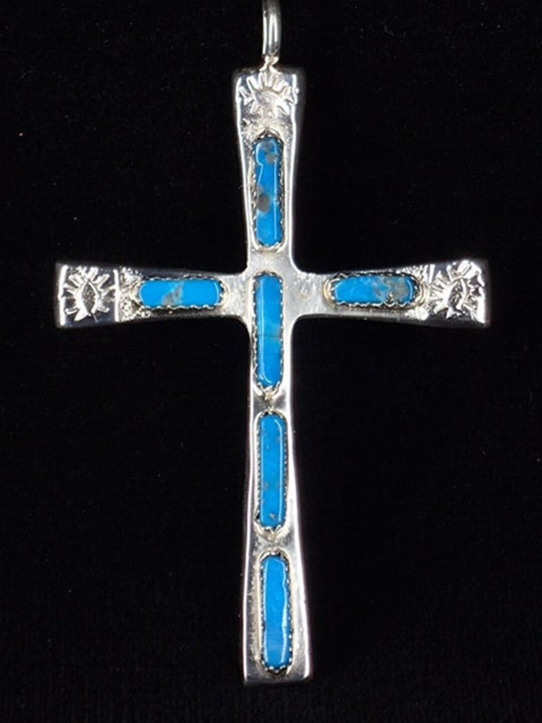 New! Zuni Indian Jewelry LARGE Sterling Silver Turquoise Cross Pendant ...