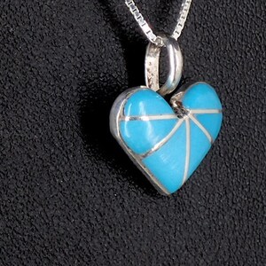Zuni Heart Necklace With Turquoise Pendant and 18 Sterling Silver Chain ...
