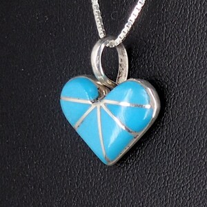 Zuni Heart Necklace With Turquoise Pendant and 18 Sterling Silver Chain ...