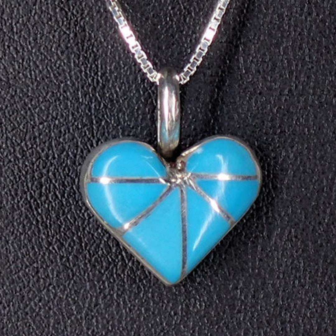 New! Zuni Heart Necklace Turquoise Pendant With 18" Sterling Silver ...