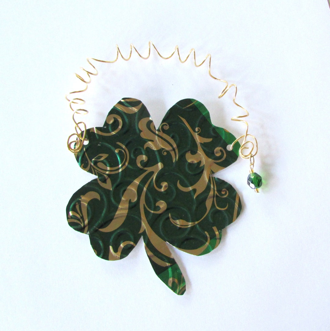 Green Shamrock Ornament St Patrick's Day Ornament Metal Irish Ornament Four Leaf Clover Eco ...