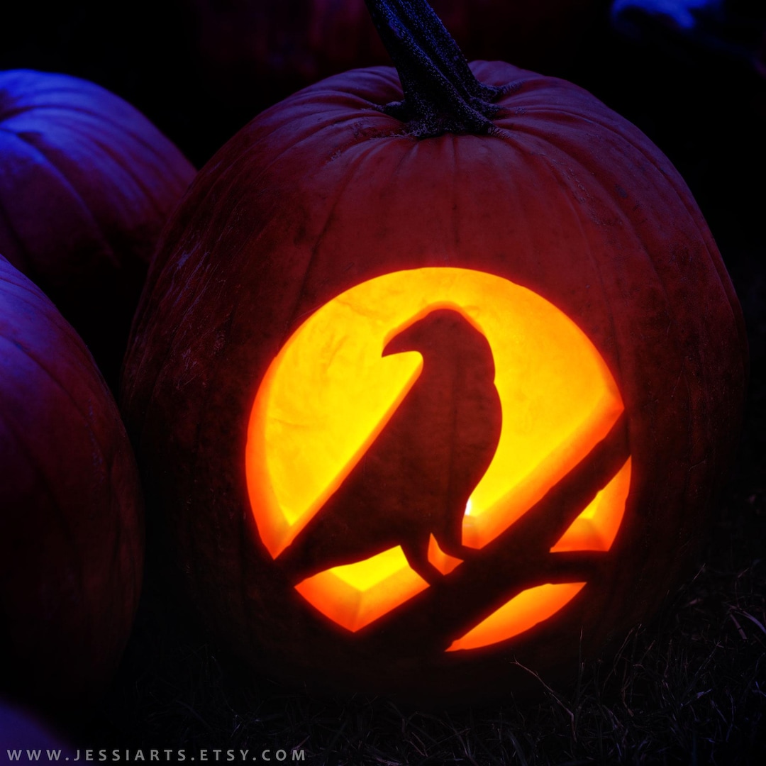Crow Pumpkin Carving Stencil: Spooky Jack-o-lantern Template (PDF ...