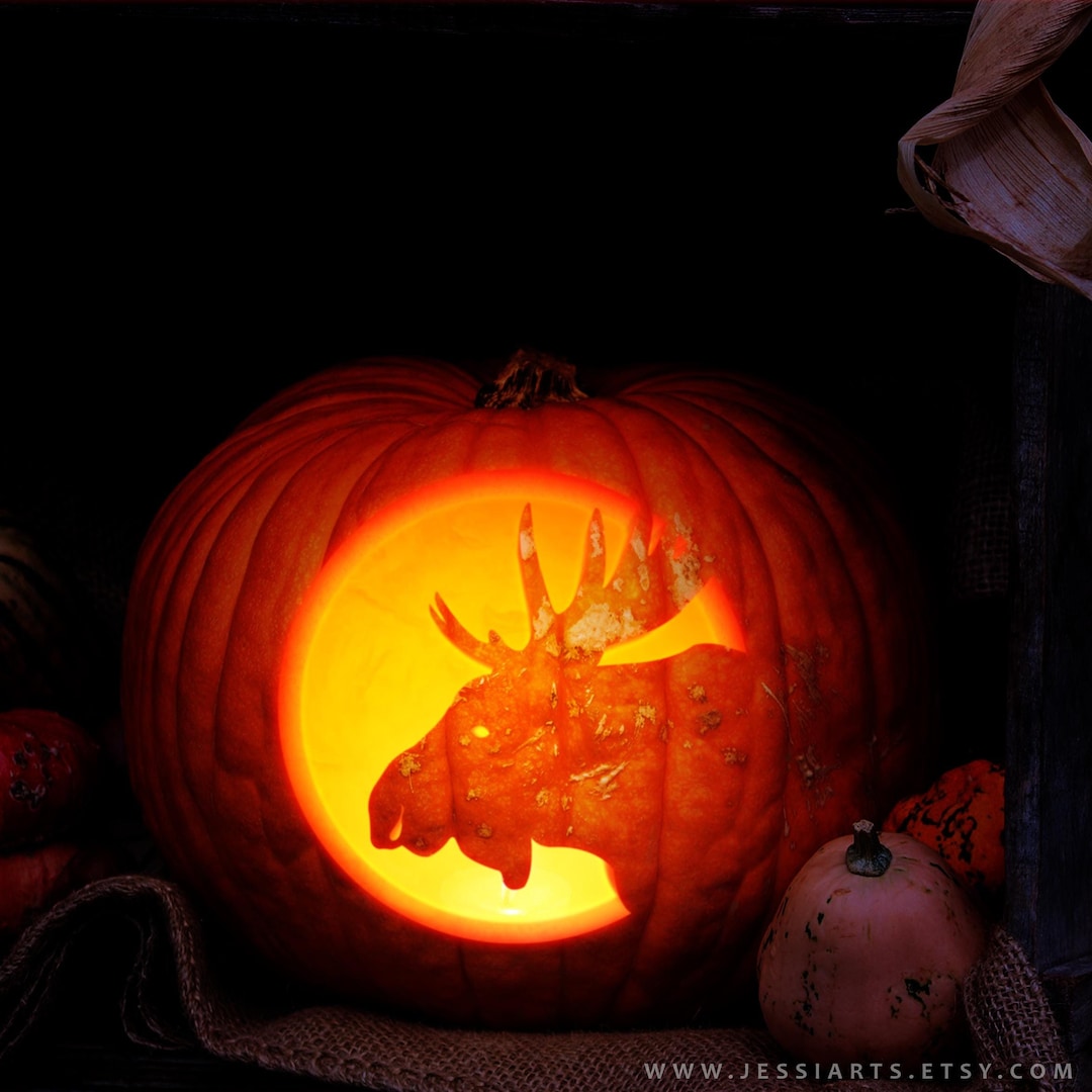 Moose Pumpkin Carving Stencil: Halloween Jack-o-lantern Template (PDF ...