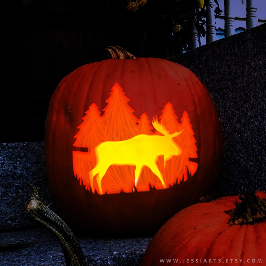 Forest Moose Pumpkin Carving Stencil: Printable Halloween Jack-o ...
